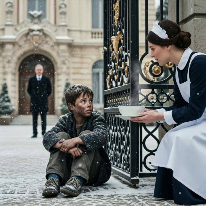 A kind maid saw a small, starving boy shivering outside the mansion ...